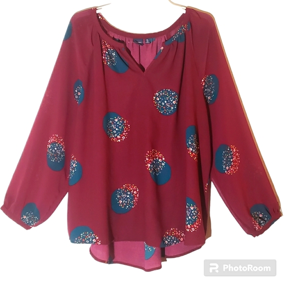 Kaari Blue | Tops | Kaari Blue Womens Xl Burgundy Floral Print Vneck ...
